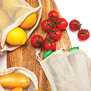 6 Reusable Produce Bags Grocery Washable | Organic Cotton Mesh Produce Bags | Double-Stitched & Tare Weigh | Mesh bags for vegetables | Cotton Produce Bags Reusable Washable | Produce bag (M size)
