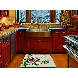 EZ.enjoy Winter Cardinal on Branch Holly Berries Joy Hand-Hooked Accent Rug 28.5 X 17 Inches for Holiday Christmas Home Decor