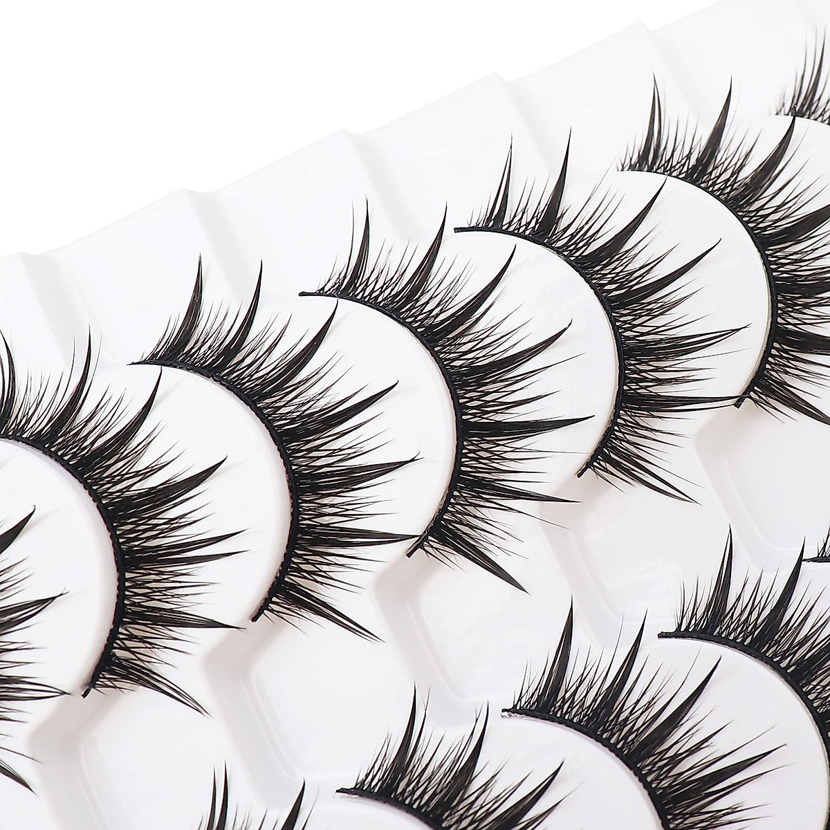 Losha Lashes Spiky False Eyelashes 16mm Wispy Manga Lashes Natural Wet Look 10 Pairs Reusable Fake Eye Lashes Pack (01)