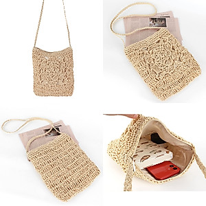 Meyaus Women Small Straw Woven Cross-body Shoulder Bag Bohemian Beach Handbag Purse