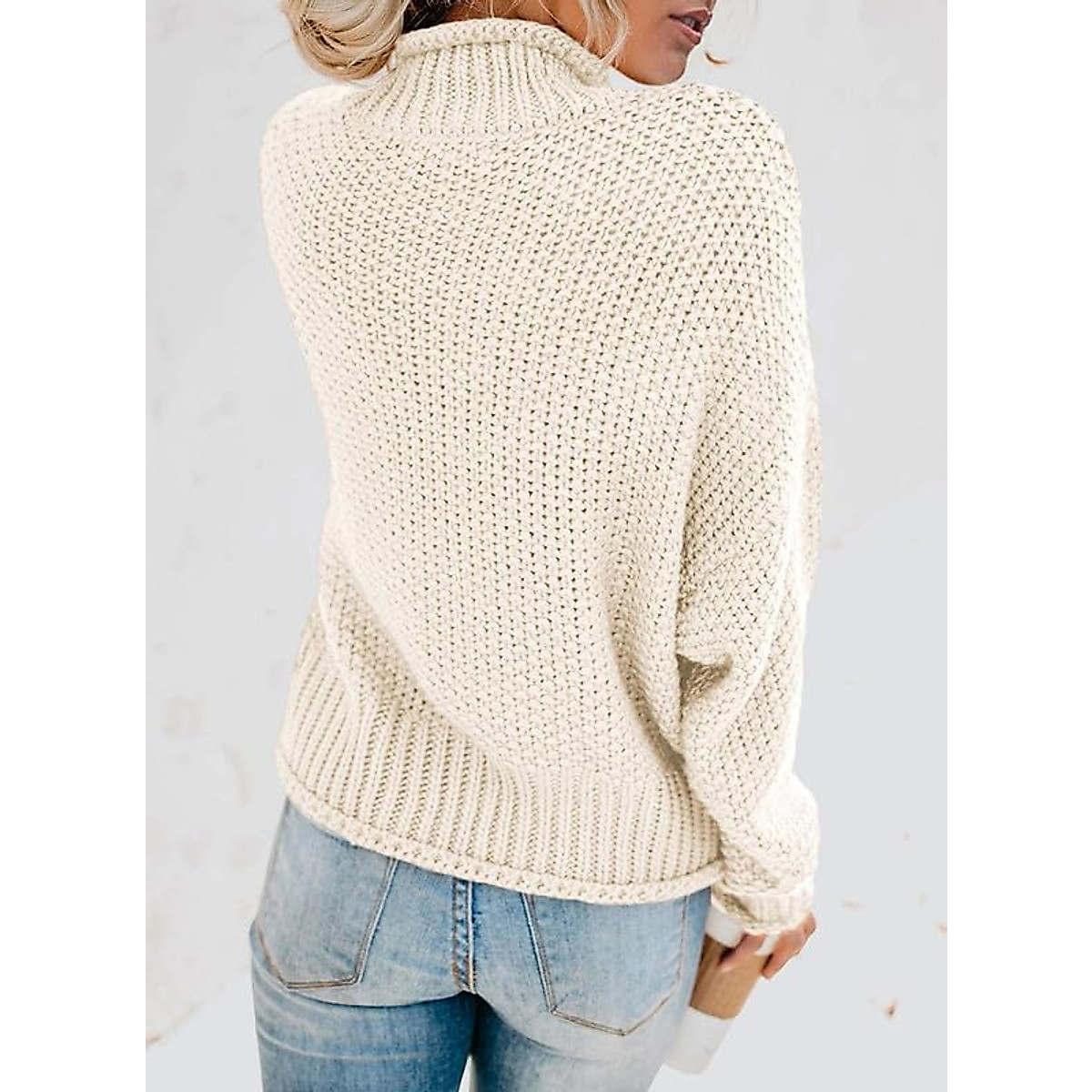 Dokotoo Women's Turtleneck Batwing Long Sleeve Solid Chunky Knit Sweater B Beige