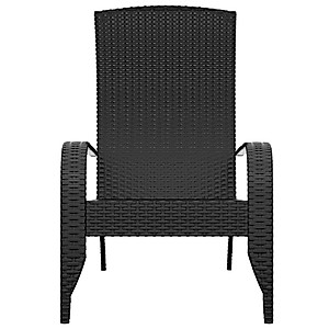 Tidyard Patio Adirondack Chair Black Poly Rattan Outdoor Fire Pit Chair Wooden Garden Armchair for Porch Pool Lawn Deck Backyard Balcony Outdoor