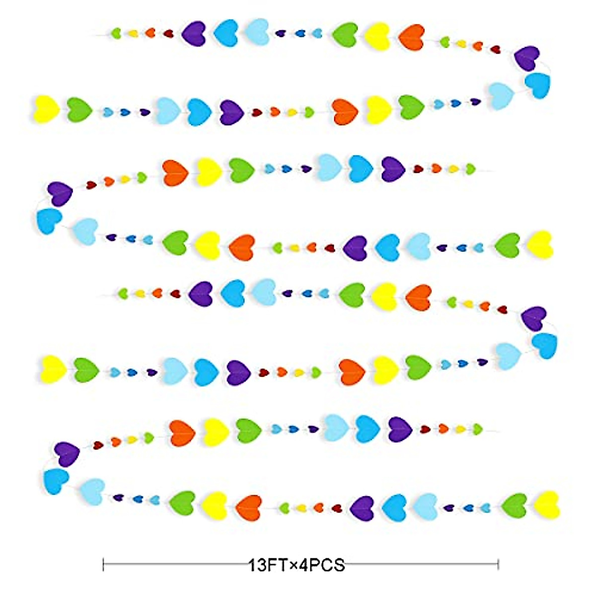 52 Ft Rainbow Love Heart Garland Colorful Hanging Paper Heart Streamer Multicolor Banner for Birthday Valentines Anniversary Bachelorette Engagement Wedding Baby Bridal Shower Fiesta Party Decorations