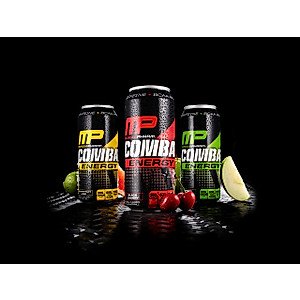 MusclePharm Combat Energy Drink 16oz (Pack of 12) Variety Pack - Grapefruit Lime, Green Apple & Black Cherry - Sugar Free Calories Free - Perfectly Carbonated with No Artificial Colors or Dyes