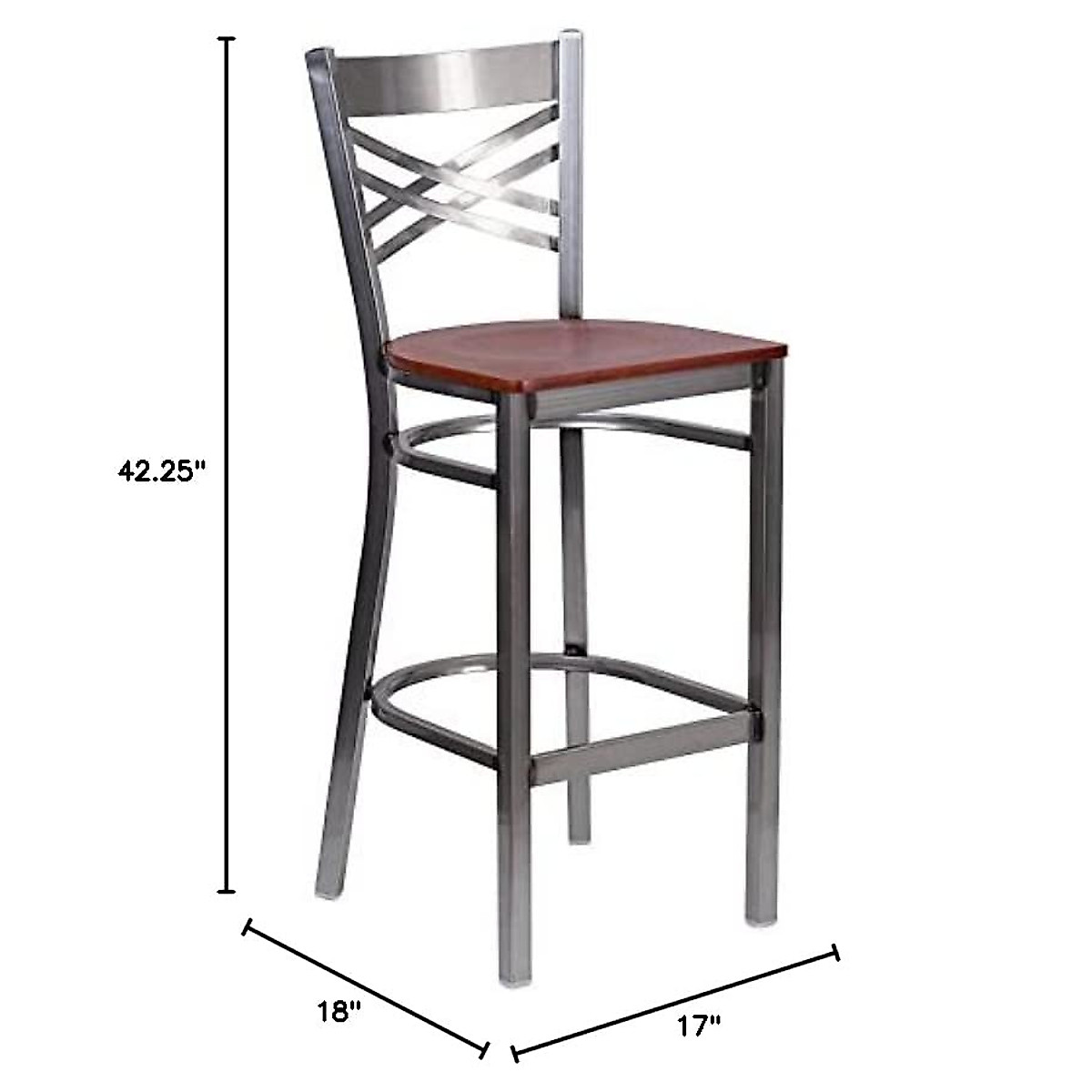 Flash Furniture 2 Pk. HERCULES Series Clear Coated ''X'' Back Metal Restaurant Barstool - Cherry Wood Seat