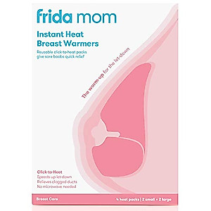 Frida Mom Instant Heat Reusable Breast Warmers | Reusable Click-to-Heat Relief in an Instant for Nursing + Pumping Moms | 2 sets - 2 small + 2 large heat packs