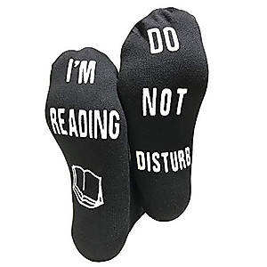 Do Not Disturb I'm Reading Novelty Nerd Socks Funny Gifts for Men Women Geeks (Black, Small)