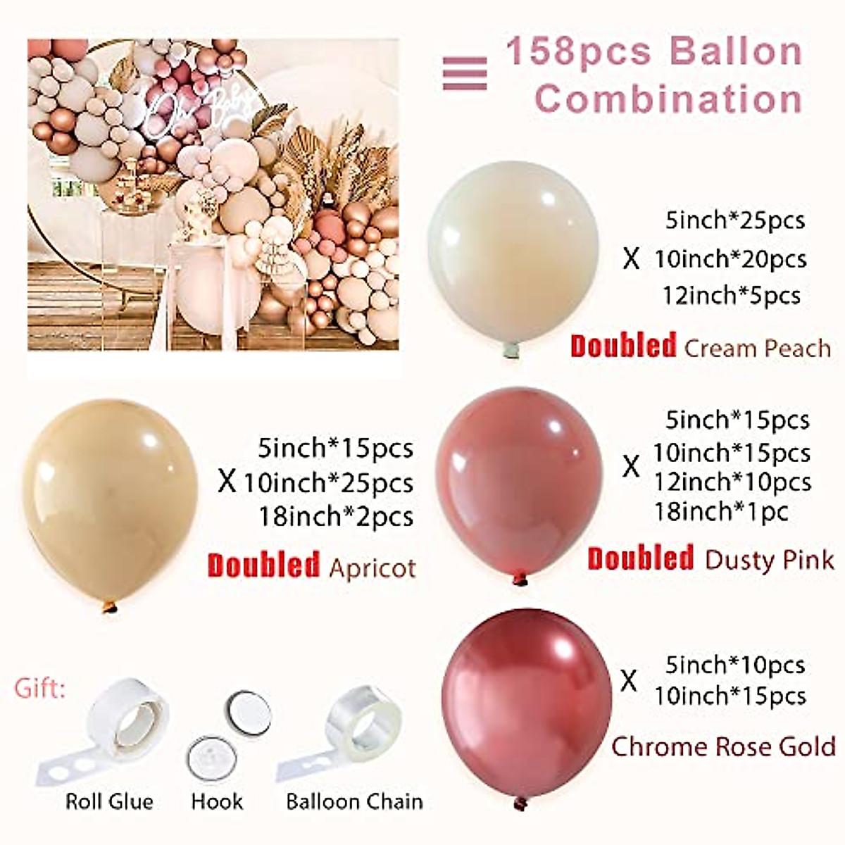 DIY 158Pcs Boho Balloon Garland Arch Kit Double-Stuffed Ballon Neutral Balloon Garland for Wedding Birthday Balloon