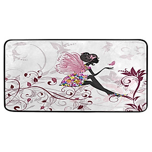 ALAZA Magic Fairy Flowers Girl Butterfly Kitchen Rugs Floor Mat,Non Slip Absorbent Comfort Standing Mat Kitchen Runner Rug for Hallway Entryway Bathroom Living Room Bedroom,39 X 20 Inches