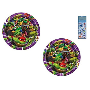 TMNT Teenage Mutant Ninja Turtles Birthday Party Supplies Bundle includes 16 Lunch Paper Plates 9" and 1 Dinosaur Sticker Sheet