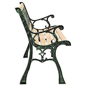 vidaXL Patio Bench, Outdoor Patio Bench with Armrests, Garden Bench Chair for Lawn Garden Patio Porch Park Deck Entryway, Cast Iron and Solid Firwood