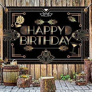 Roaring 20s Party Decorations Birthday Backdrop Banner for Women Men 1920s Great Gatsby Themed Background Bday Black and Gold Favors Props Photography Sign Decor Supplies