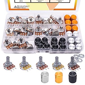 Taiss 80PCS Potentiometer Kit,WH148 B5K 10K 20K 50K 100K Ohm Single Linear Taper Rotary Audio B Type Potentiometers with Rotary knobs and Nuts, Washers