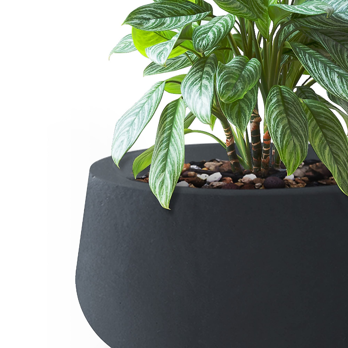 Kante 21.6",16.9",and 12.5" Dia Round Charcoal Elegant Planters (Set of 3), Outdoor Indoor Garden Plant Pot with Drainage Hole and Rubber Plug for Home & Patio