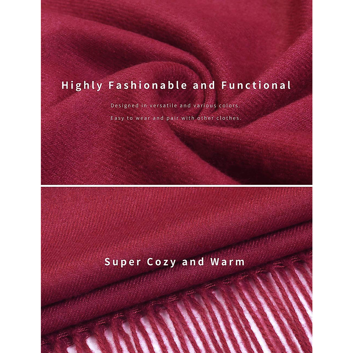 EASE LEAP Pashmina Scarfs for Women Silky Shawls and Wraps for Evening Dresses Soft Large Scarves Wedding Warm Stylish Solid Color, Wine Red