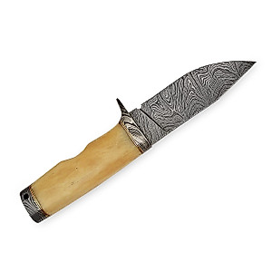 SFG - 9" Fixed Blade Hunting Bowie Knife, Damascus Steel Blade, Non-Slip Buffalo Bone Handle, Hunting, Camping, Backpacking, Fishing, Christmas Gift Item For Men
