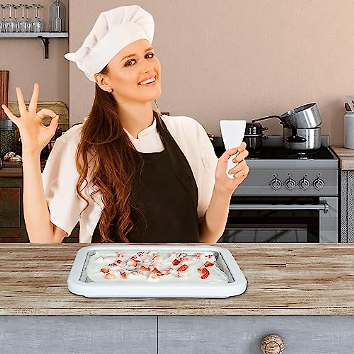 Instant Ice Cream Maker, Rolled Ice Cream Machine, Flat Tray Ice Cream Maker Ice Cream Maker Pan and Scraper, Manual Small Portable Ice Cream Roller Pan to Make Frozen Yogurt, Ice Cream and Fruit