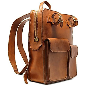 Floto Tortona Leather Backpack Knapsack Italian Shoulder Bag (Tobacco Brown)