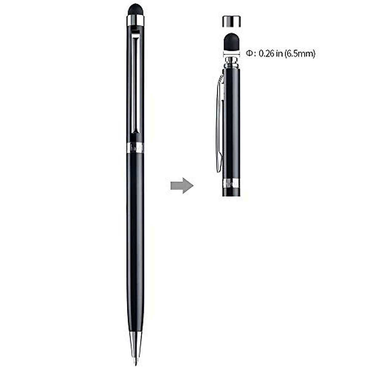 ChaoQ Stylus Pens for Touch Screens (5 Pcs), 2 in 1 Slim Capacitive Stylus Ballpoint Pens (Black Ink), with 10 Replaceable Rubber Tips (Black,Silver,Blue,Gold,Green)