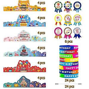 ARTLYMERS 120pcs Happy Birthday Kits for Classroom Kids, Teacher Supplies for Classroom Include Birthday Hats, Birthday Stickers, Silicone Wristbands, School Classroom Kindergarten VBS Party Supplies