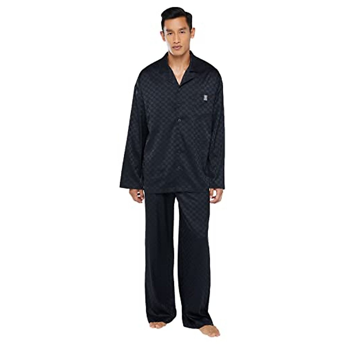 Savage X, Men's Satin Shirt, Black Caviar Monogram Jacquard, M