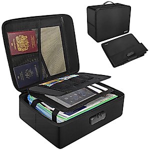 ENGPOW Fireproof Document Organizer Box with Lock,Collapsible Hard File Storage Box,Multi-Layer Waterproof Portable Travel Home Filing Storage Fireproof Safe for Important File,Cash,Letter/Legal Size