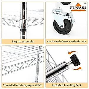 EzPeaks 5-Tier Chrome NSF Certified Storage Shelves, Heavy Duty Steel Wire Shelving Unit with Wheels and Adjustable Feet, Used as Pantry Shelf, Garage or Bakers Rack Kitchen Shelving (18"DX48"WX72"H)