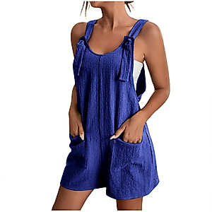 plus size overalls for women Womens Summer Short Jumpsuits Adjustable Strap Casual Rompers with Pockets Loose Fit Comfy Trendy Overalls 2023 Blue XL