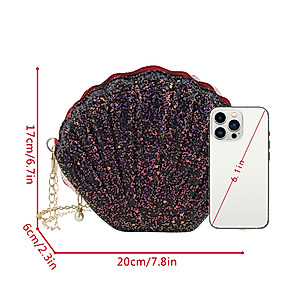 Women Mini Glitter Sequins Seashell Evening Clutch Handbag Chain Strap Cross-body Bag Shoulder Bag