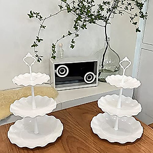 Plastic Cupcake Stands, 3 Tier Cupcake Stand, Dessert Tower Tray for Tea Party, Baby Shower and Wedding (2 Pack, Wave Style)