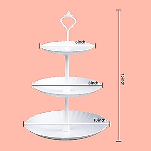 3 Tier White Plastic Cupcake Stand Serving Tray for Party & Birthday Decorations Tiered Serving Stand Dessert Stand Tray- Elegant Display Tower for Cupcakes, Desserts(1 Pack)