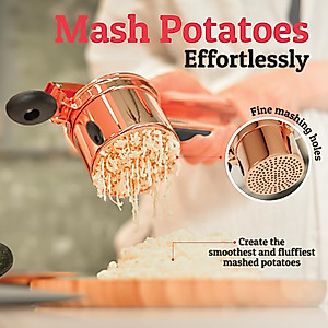 PriorityChef Large 15oz Potato Ricer, Heavy Duty Stainless Steel Potato Masher and Ricer Kitchen Tool, Press and Mash Kitchen Gadget For Perfect Mashed Potatoes - Everytime, Rose Gold and Black