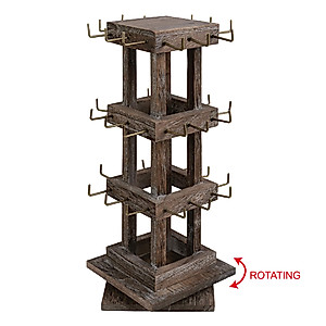 Ikee Design Wood Rotating Jewelry Display Stand Tower,Spinning Keychain Display Stand,36 Hooks Spinning Necklace, Bracelet, Earring Rack for Vendor, Coffee Color