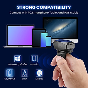 Eyoyo 2D QR Ring Barcode Scanner, Wearable Finger 3-in-1 USB Wired & 2.4G Wireless & Bluetooth Scanner, Left & Right Hand Wearable, Image 1D Warehouse Inventory Bar Code Reader for Android, iOS iPhone