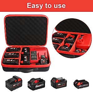 Xinriga Waterproof Battery Case,Compatible for Milwaukee M12 M18 Batteries,Battery Chargers and Power Tools with Adjustable Compartments for 18V 12V 2.0/3.0/4.0/5.0/6.0/6.5/8.0/9.0/12.0-Ah (Case Only)