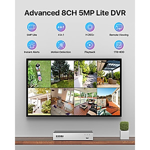 ZOSI 8CH 3K Lite Home Security Camera System Outdoor,AI Human/Vehicle Detection,Night Vision,4pcs 1080P Weatherproof CCTV Cameras,H.265+ 8 Channel Wired DVR with 1TB HDD for 24/7 Recording