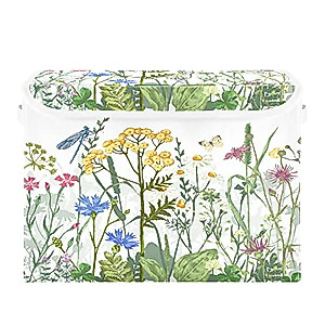 Kigai Collapsible Flowers Flying Insects Storage Basket with Lids and Handles,Storage Bins for Shelves Closet Bedroom,Office Storage