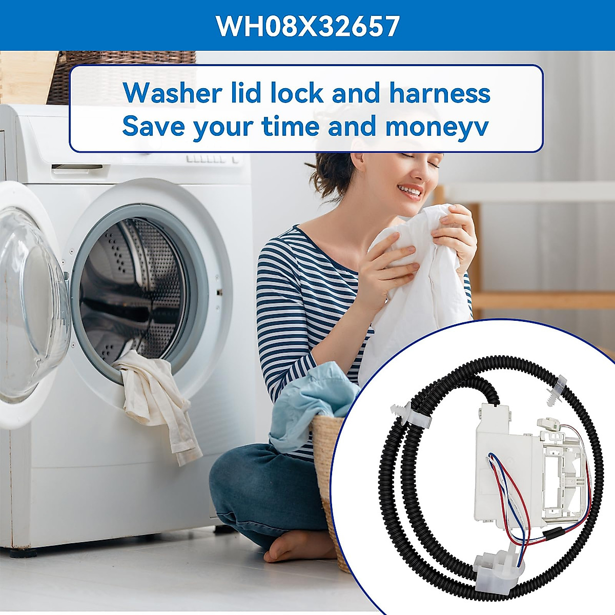 WH08X32657 WH08X31222 Washer Lid Lock and harness, replaces 4963152 AP7033485 PS16619254 EAP16619254 PD00070146 Compatible with Parts of GE and Hotpoint Washer Machine