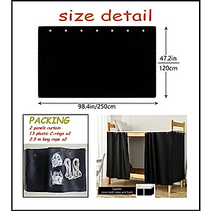Lightolife Thickened Blackout Bunk Bed Curtains for Bottom Full, Install Accessory Included, 2 Panels, Black 47.2in