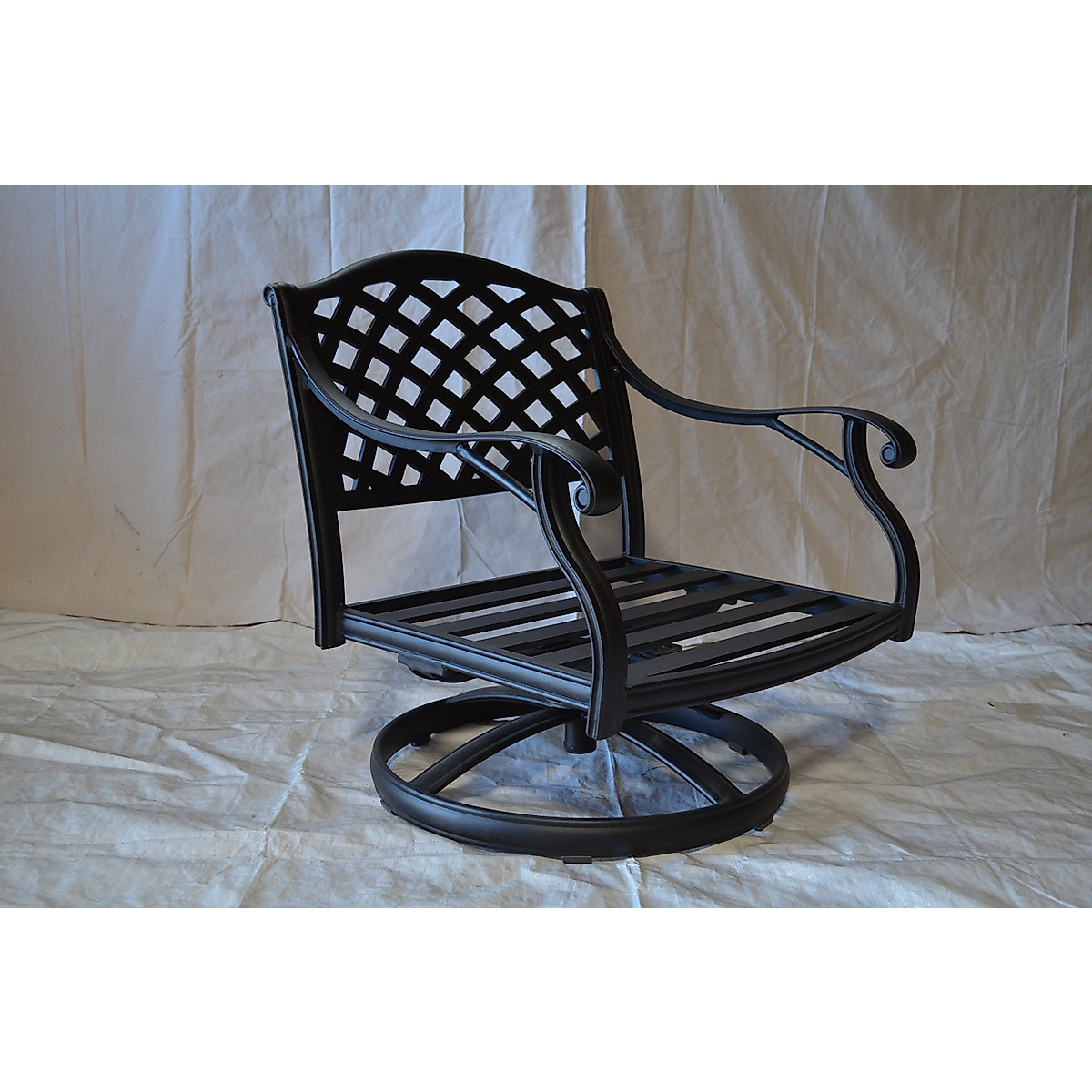 Nassau Outdoor Patio Set of 4 Swivel Rocker Club Chairs Dark Bronze Cast Aluminum, Walnut Cushions