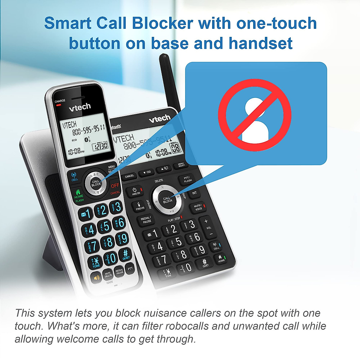 VTech VS306-3 DECT 6.0 3 Handsets Cordless Home Phone with Bluetooth, Answering System, Smart Call Blocker, Caller ID Announce, Backlit Display, Duplex Speakerphone (Silver & Black)