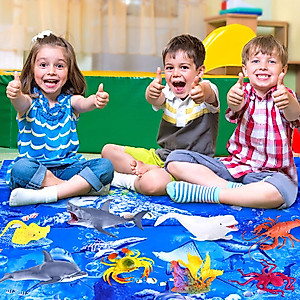INNOCHEER Kids Ocean Animals Toys, Sea Animals Toys for Kids,18 Pack Ocean Toys for Kids Toddlers Boys Girls Age 3-8-12, Sea Creatures Toys Set for Kids with PlayMat Including Shark, Whale, Dolphin