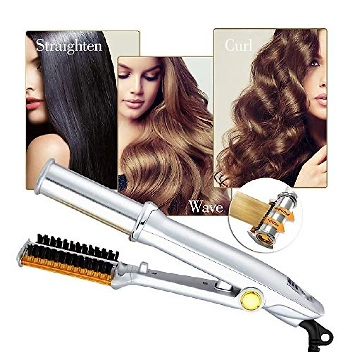 UXZDX CUJUX Professional Hair Straightening Iron Curling Iron Straightener&Curler Styler 2 in 1 Multi Hair Styling Tool Flat Iron with Brush