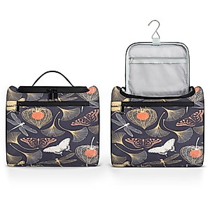 XMNYGJ Dragonfly Butterfly Leaf Hanging Toiletry Bag for Men Women Travel Cosmetic Makeup Organizer Bag Water Resistant Large Portable Wash Case for Accessories, Toiletries, Cosmetics