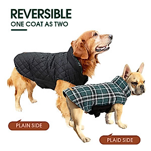 Kuoser Warm Dog Coat, Reversible Dog Jacket Waterproof Dog Winter Coat British Style Plaid Dog Clothes Pet Dog Cold Weather Coats Cozy Snow Jacket Vest for Small Medium Large Dogs Green S