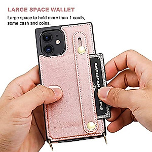 KIHUWEY Compatible with iPhone 12 iPhone 12 Pro Crossbody Wallet Case with Credit Card Holder, Protective Kickstand Cover Case 6.1 Ihch (Rose Gold)
