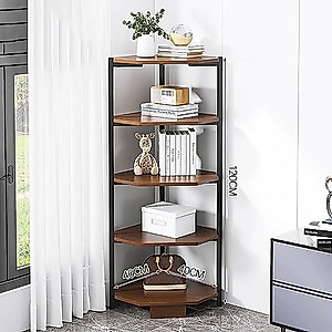 Corner Shelf Stand 4-Tier/5-Tier/6-Tier Storage Bookshelf Industrial Corner Bookcase Wood Furniture Plant Stand for Living Room Kitchen Home Office