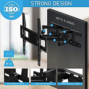 C-MOUNTS Full Motion TV Wall Mount Bracket with Articulating Dual Arm Swivel and Tilt fit 26 to 55 Inch Flat Screen TVs,Max VESA 400X400 and 110lbs,Fits up to 16" Studs