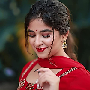 MAHICH WOMEN'S Rayon Anarkali Kurti, Plazzo with Dupatta Set (L) Red