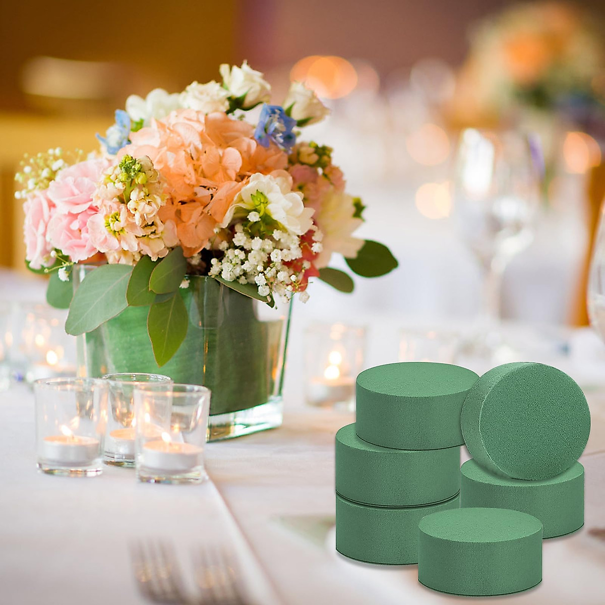 24 Pcs Round Floral Foam Blocks,Green Wet Foam Block,Dry Floral Foam,Wet Florist Styrofoam Block Flower Arrangement Supplies for Wedding Aisle Flowers,Arty Decoration,Party